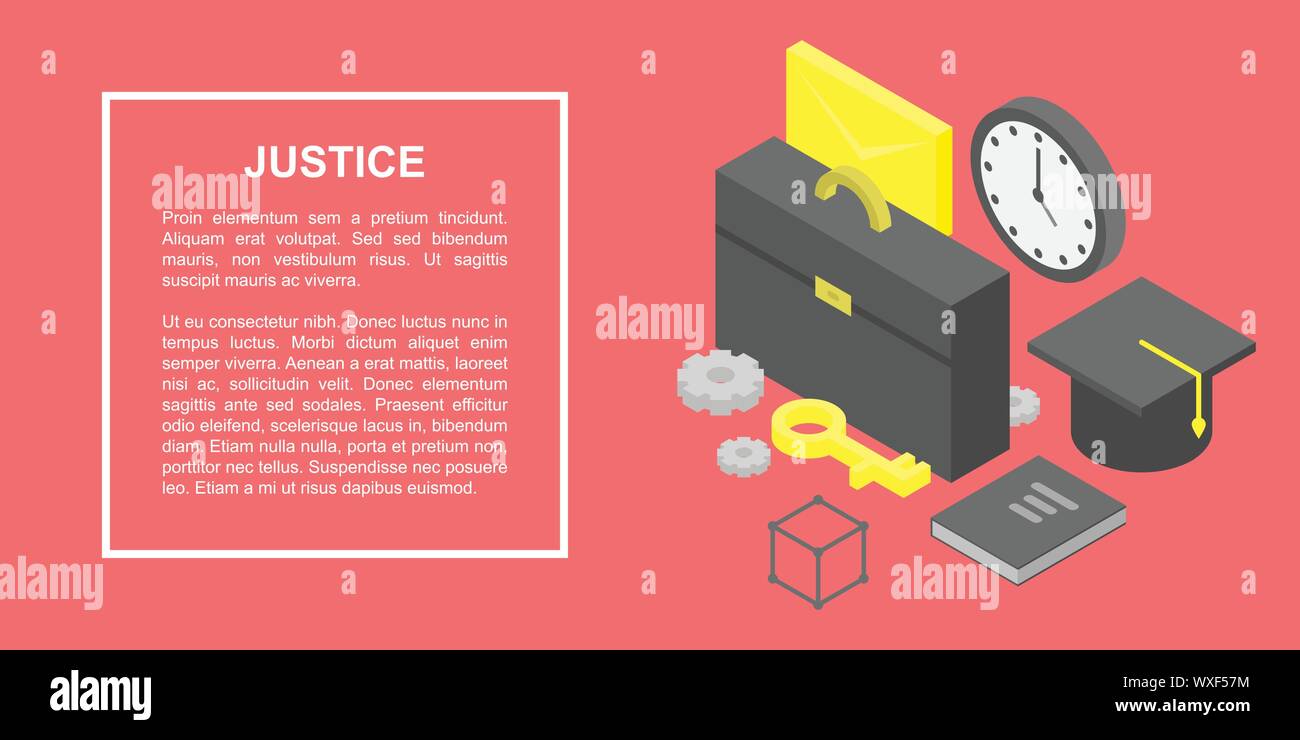 Justice concept banner. Isometric illustration of justice vector ...