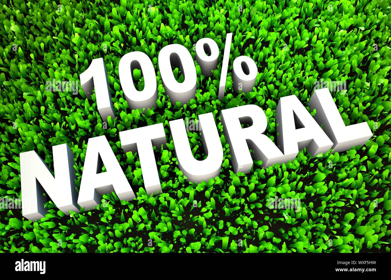100% Natural Sign on Rendered Grass in 3D Stock Photo - Alamy