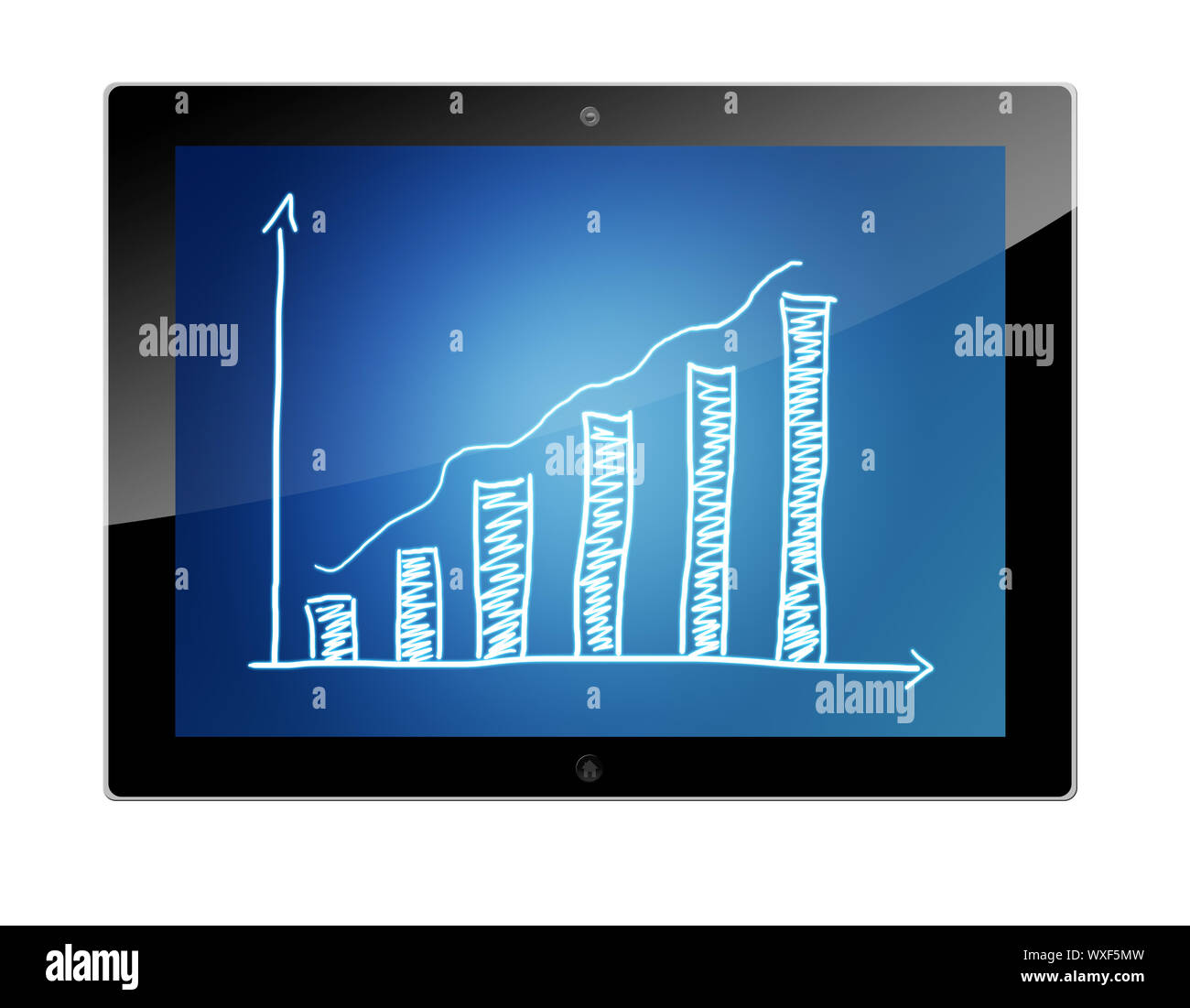 Tablet Computer with a diagram chart on blue background Stock Photo - Alamy