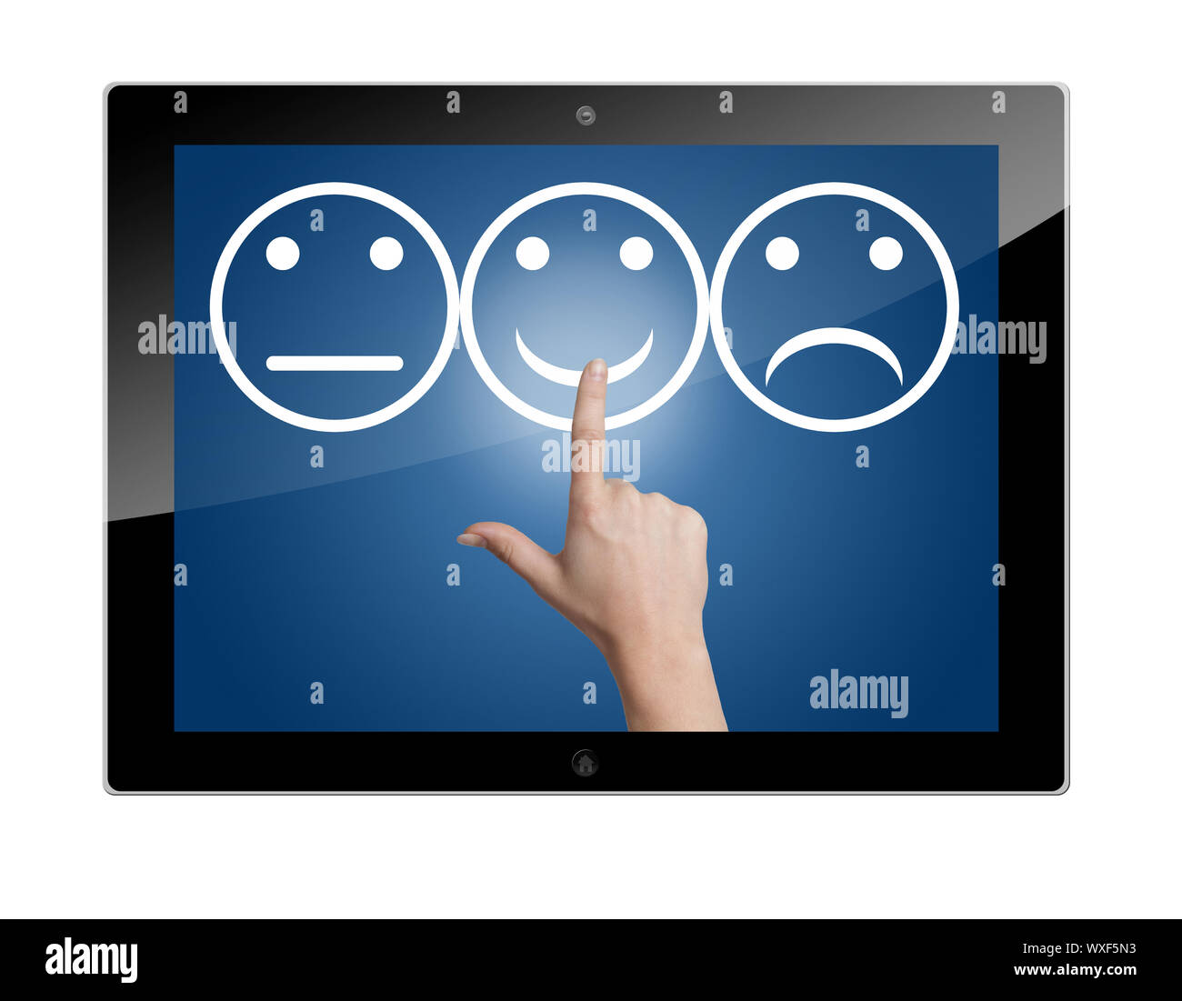 Tablet Computer with feedback rating buttons Stock Photo - Alamy