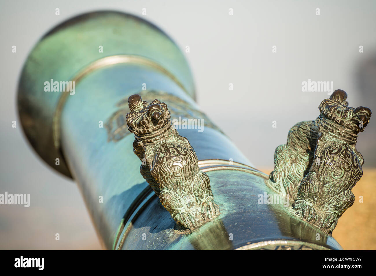 Detail of a cannon tube in saxony switzerland Stock Photo - Alamy