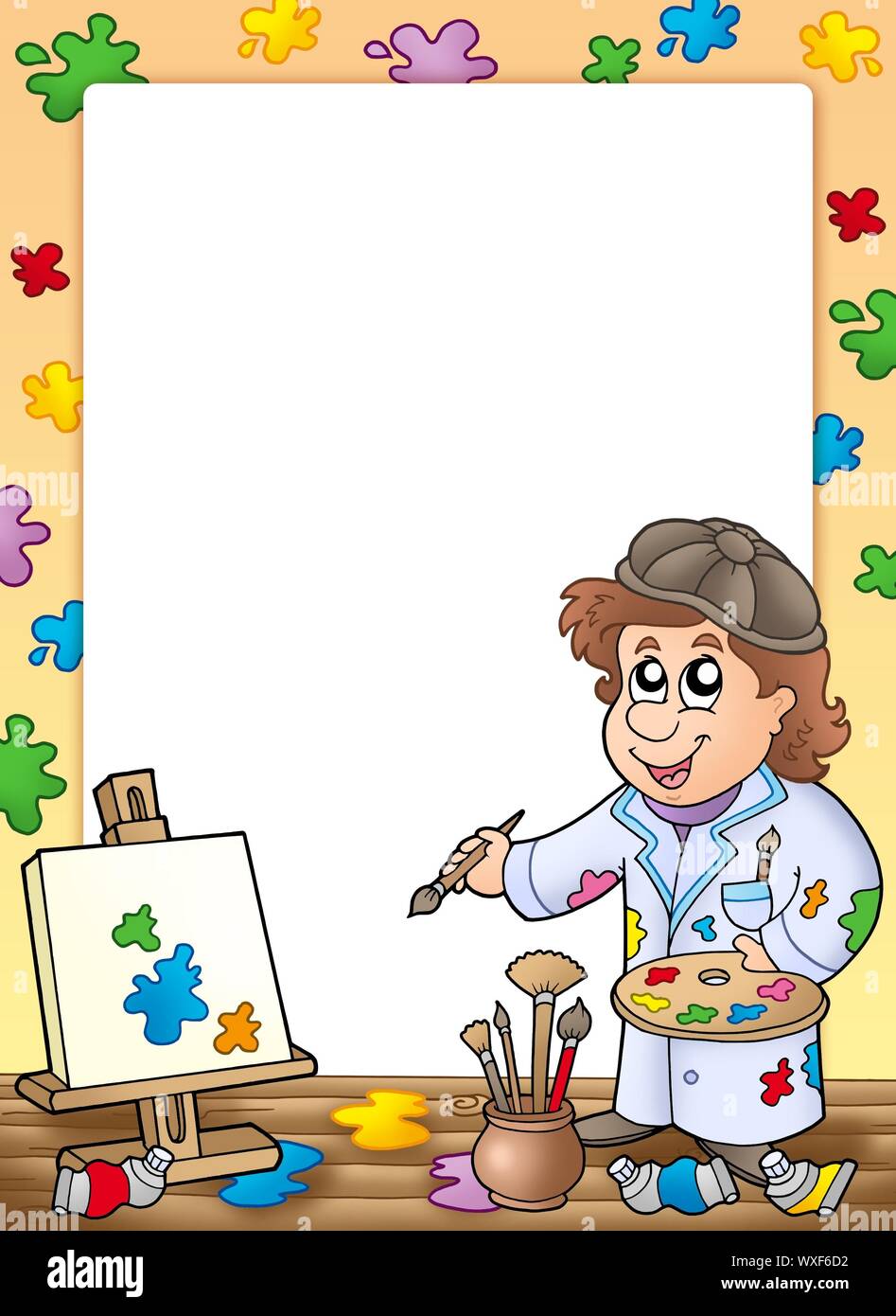 Frame with cartoon artist - color illustration Stock Photo - Alamy