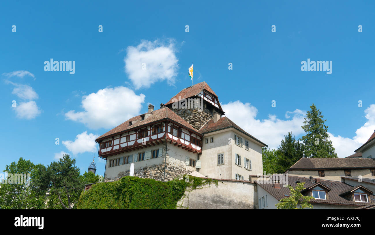 view of the historic half-timbered medieval castle in the city of ...