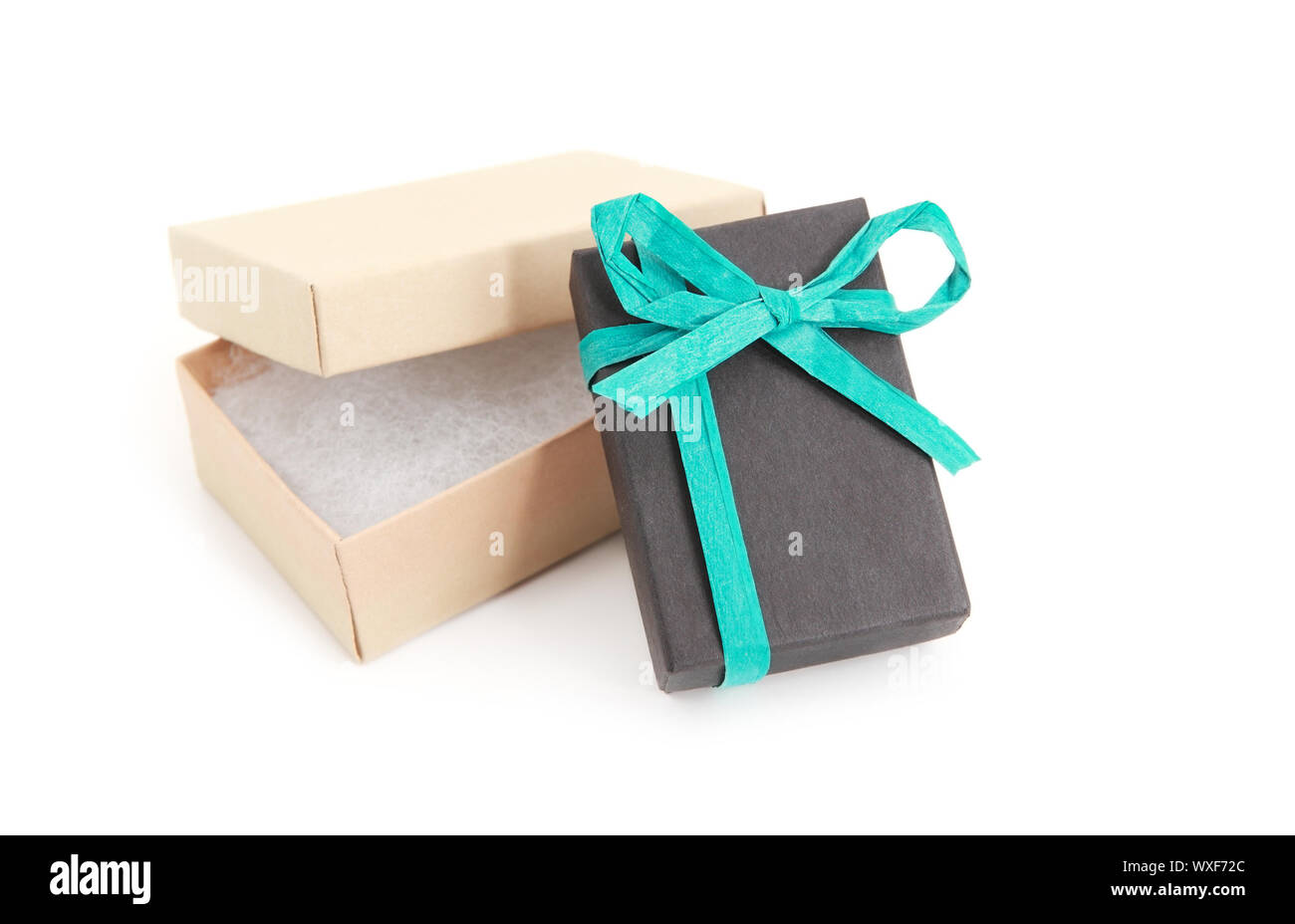 open and closed gift boxes over white background Stock Photo - Alamy