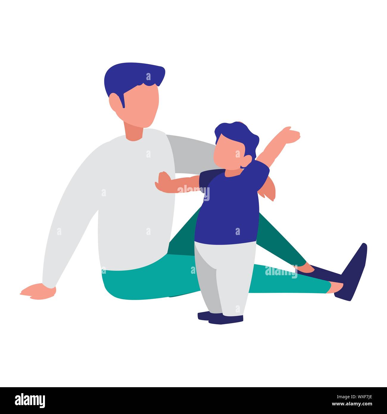 Happy family with kids over landscape, colorful design. vector ...