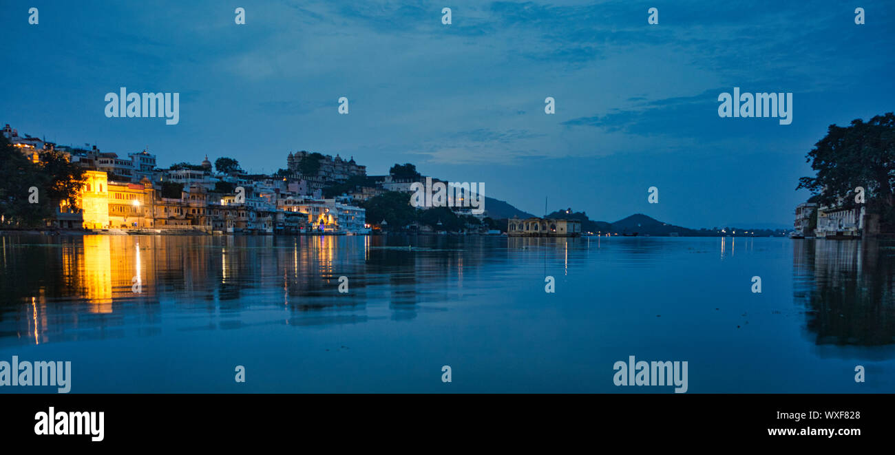 Early Morning view Gangaur Ghat, Udaipur, Rajasthan, India Stock Photo ...