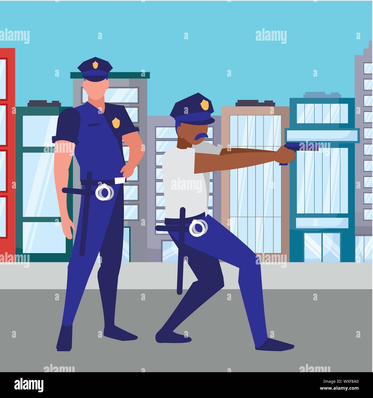avatar policemen watching over white background, vector illustration ...