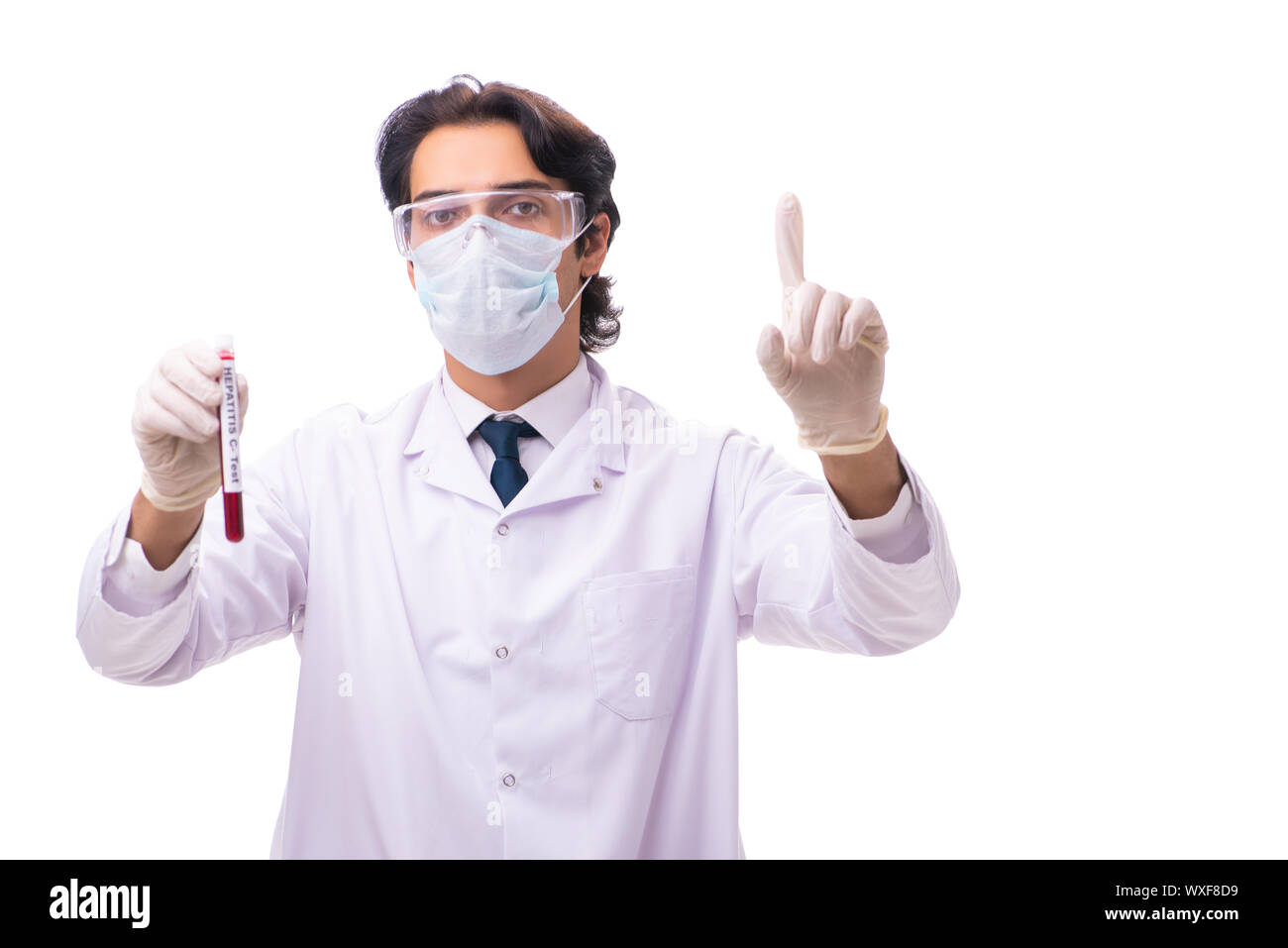 Young chemist isolated on white background Stock Photo - Alamy