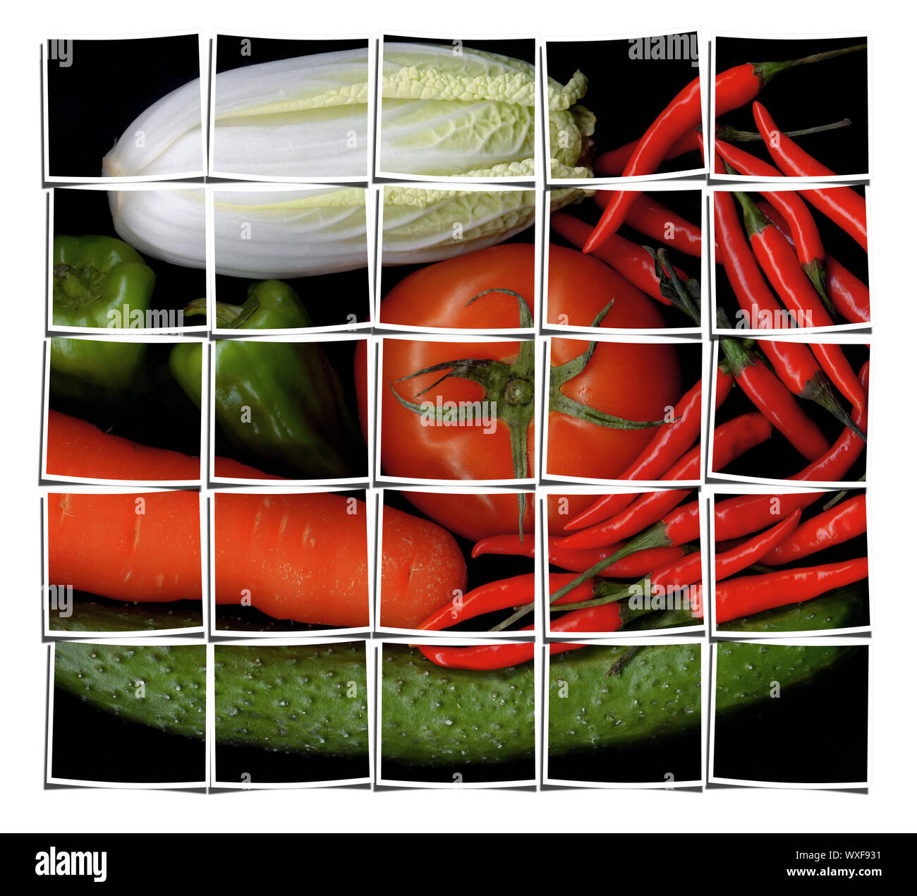 assorted vegetables on black background collage composition of multiple ...