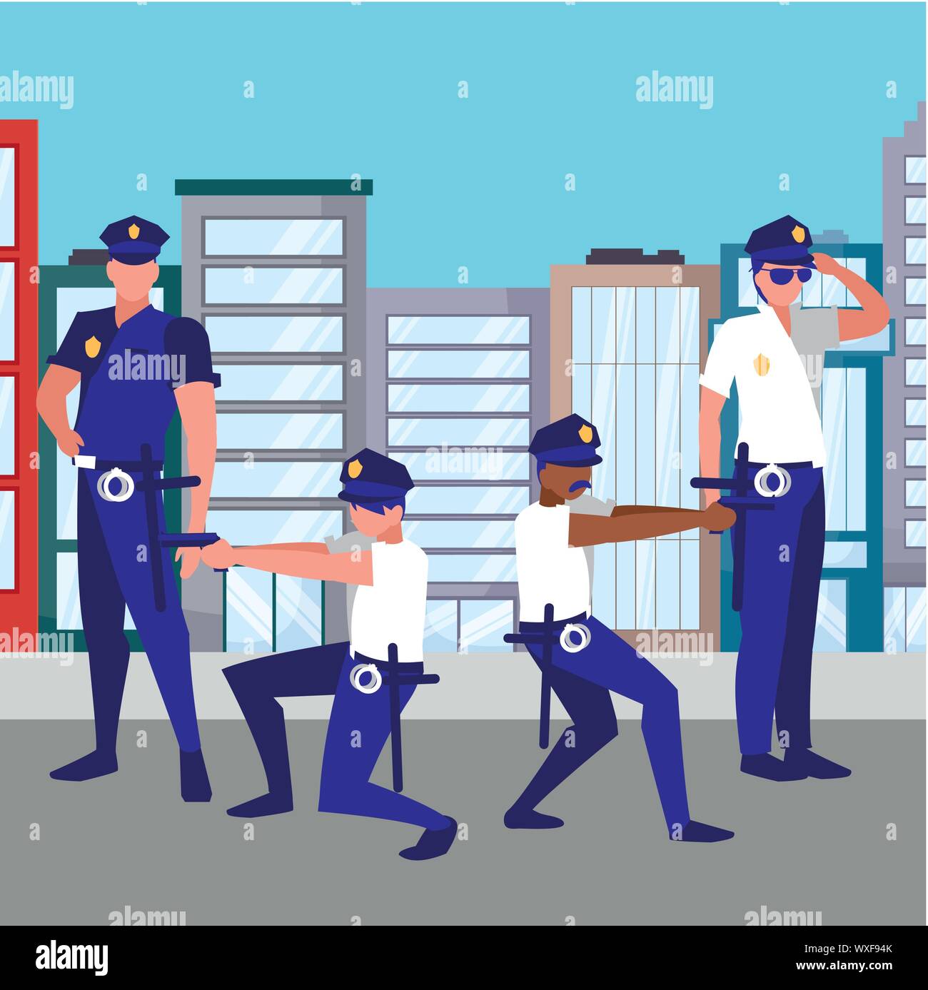 avatar policemen watching over white background, vector illustration ...