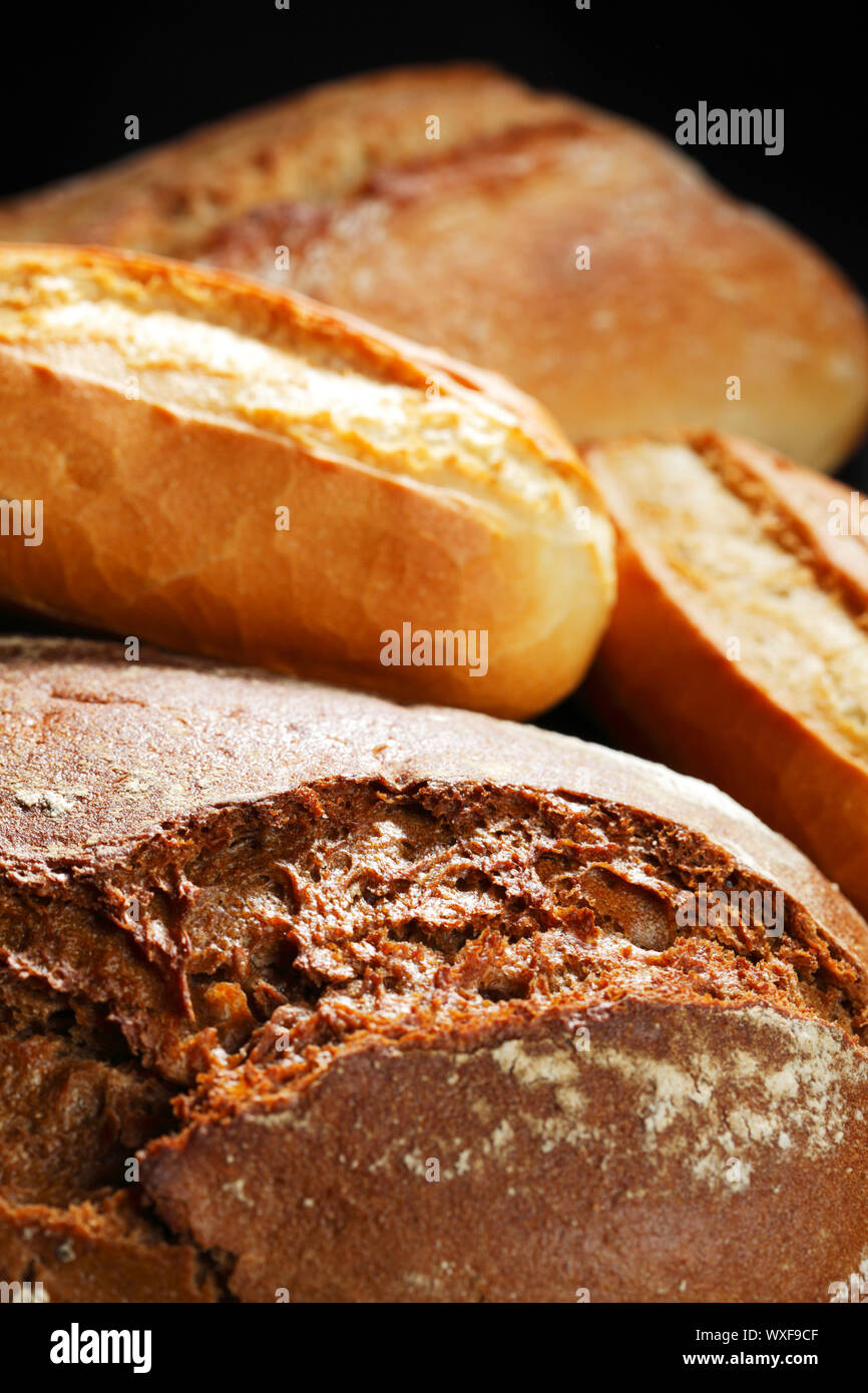 Various fresh bread background close-up Stock Photo - Alamy