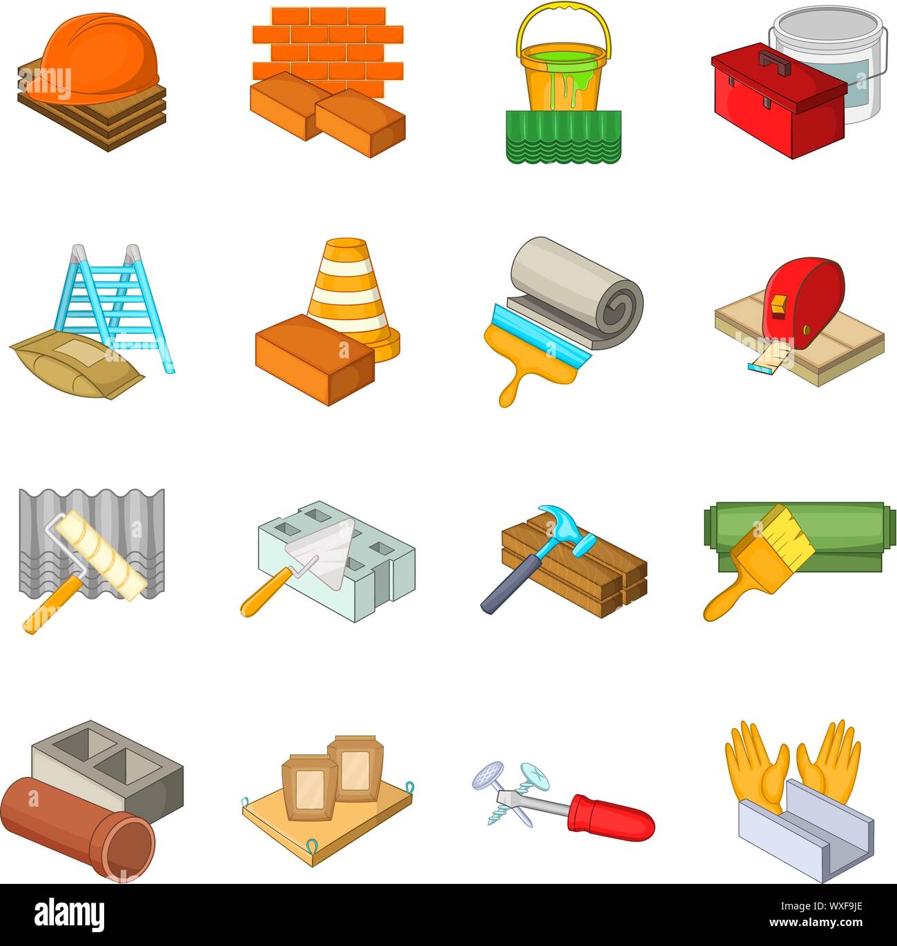 Repair stuff icons set. Cartoon set of 16 repair stuff vector icons for ...