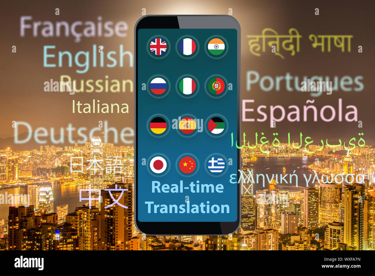 Concept of real time translation with smartphone app - 3d render Stock ...