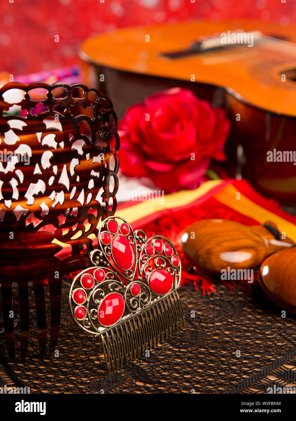 Classic spanish guitar with flamenco elements as comb and castanets ...