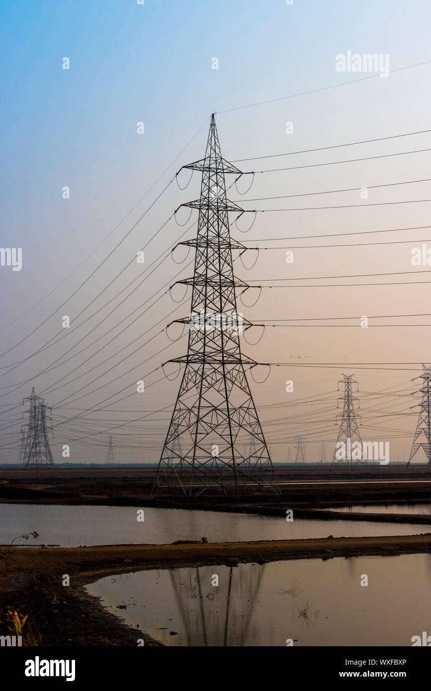 High voltage electrical pole structure on side of Kutch Highway ...