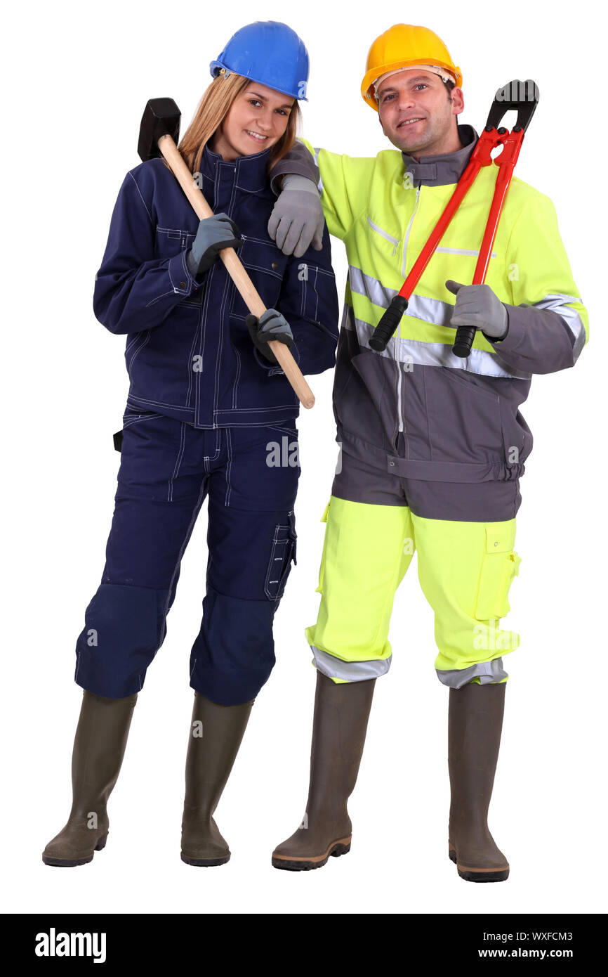 2 construction workers Cut Out Stock Images & Pictures - Alamy