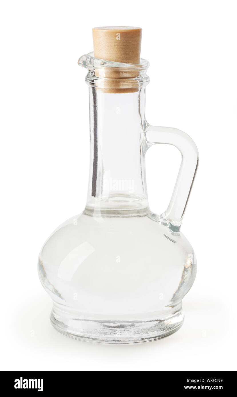 White vinegar in glass bottle isolated on white background with ...