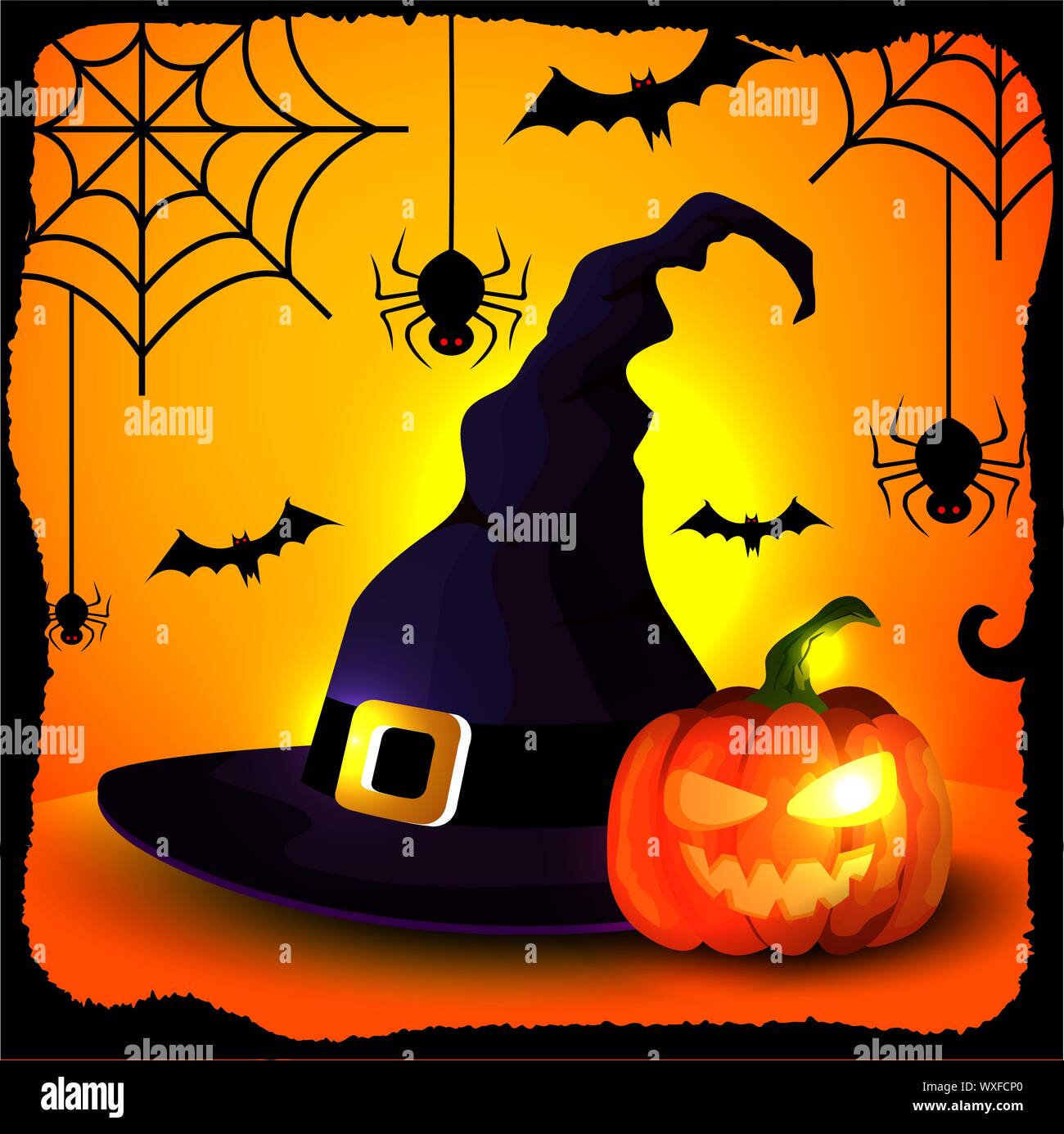hat of witch with pumpkins and animals in halloween scene Stock Vector ...