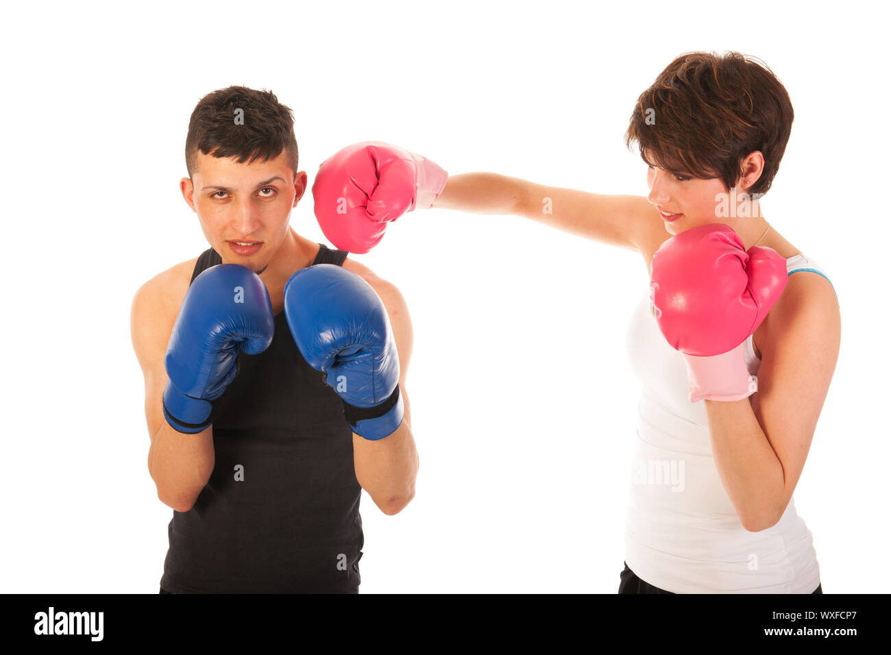 Boxing couple isolated over white background Stock Photo - Alamy