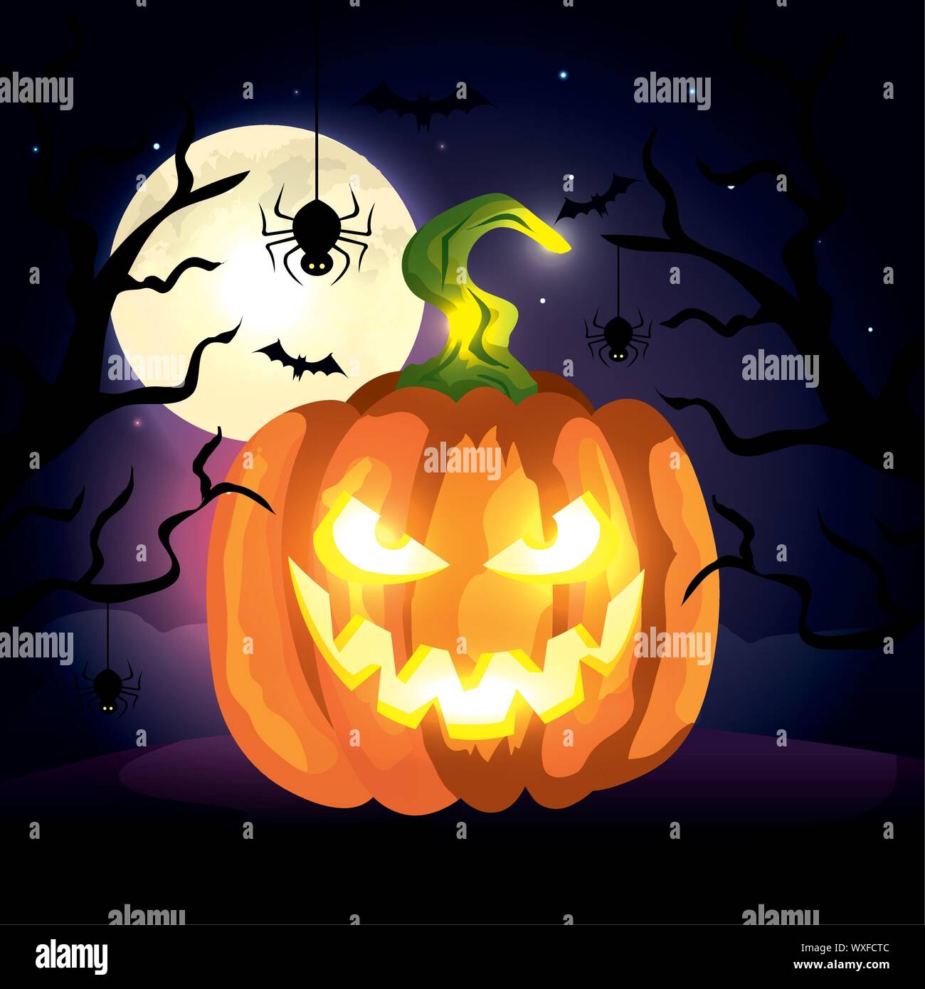 pumpkin with spiders in halloween scene Stock Vector Image & Art - Alamy