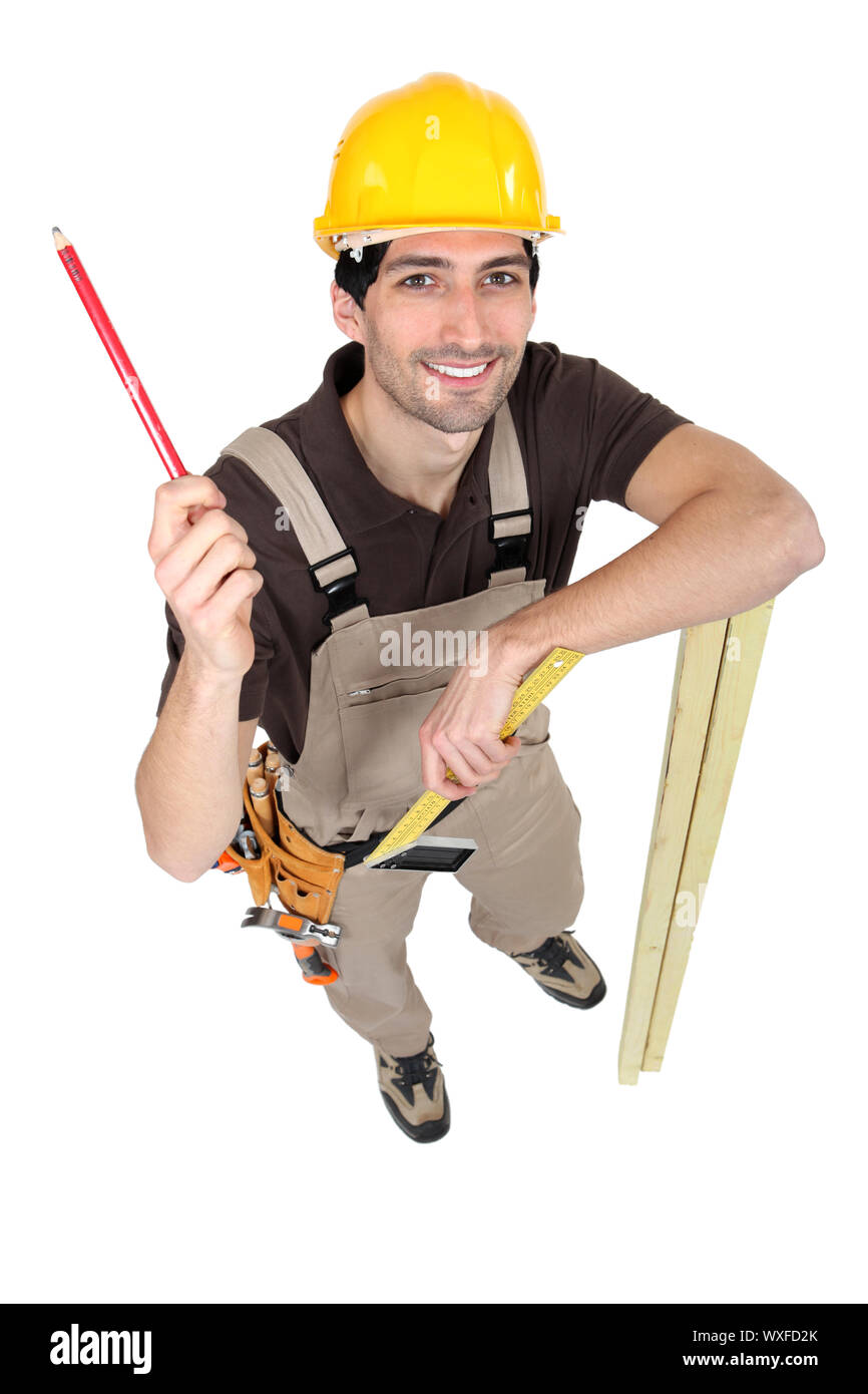 Carpenter making wood before cutting Stock Photo - Alamy