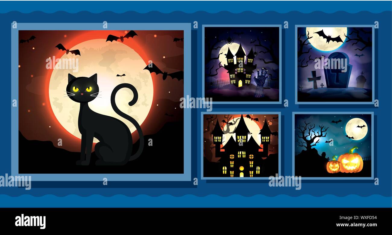 Halloween haunted mansion pumpkin bats Stock Vector Images - Alamy
