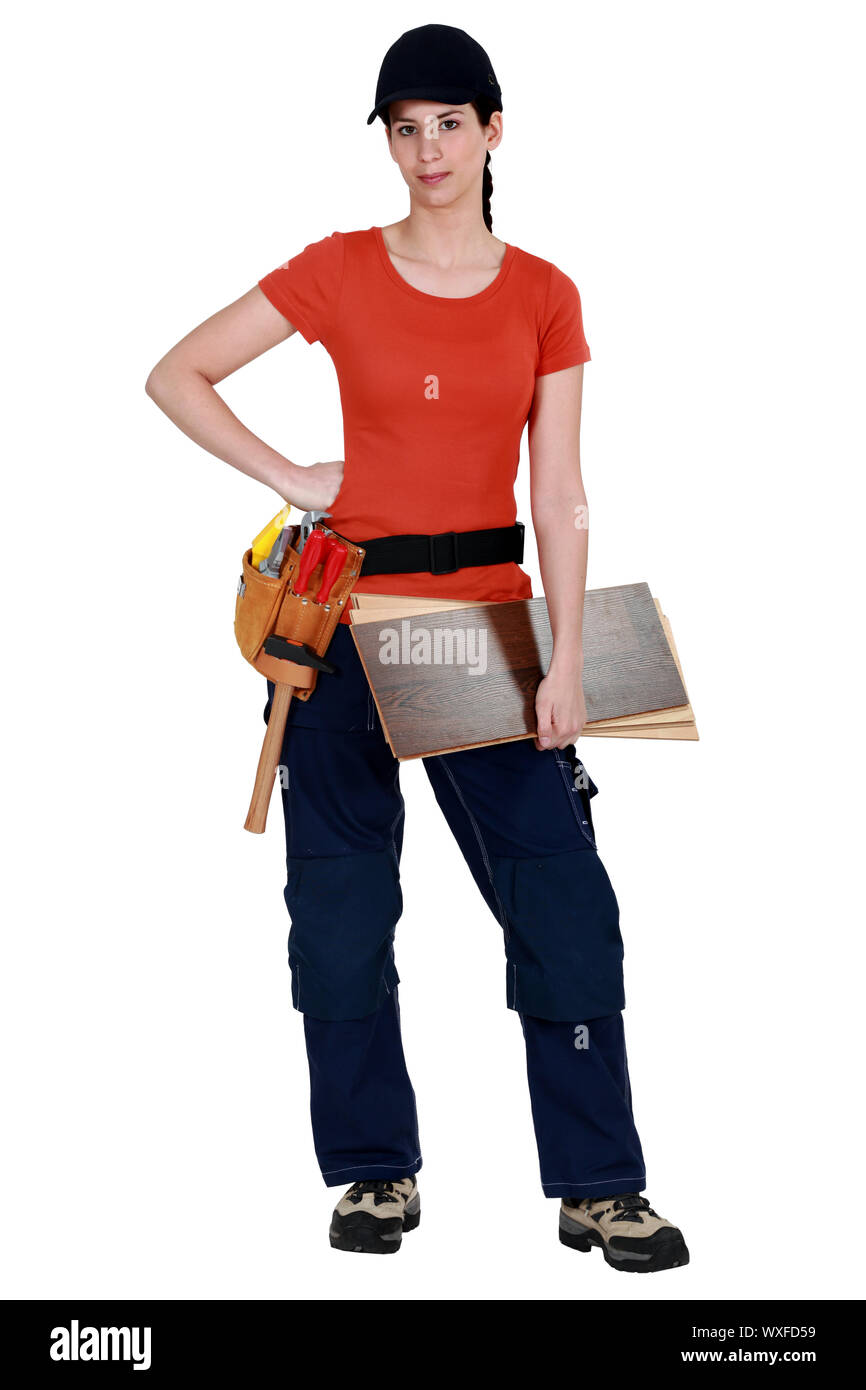 Female carpenter posing Stock Photo - Alamy