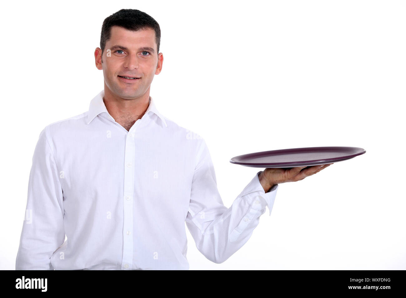 waiter holding tray Stock Photo - Alamy