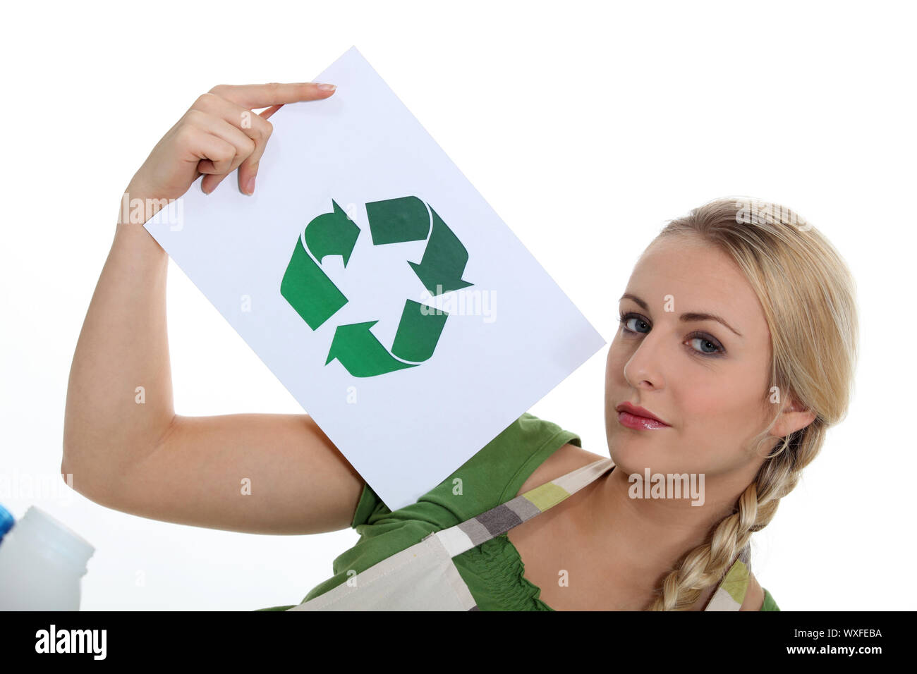 Woman holding recycle logo Stock Photo - Alamy