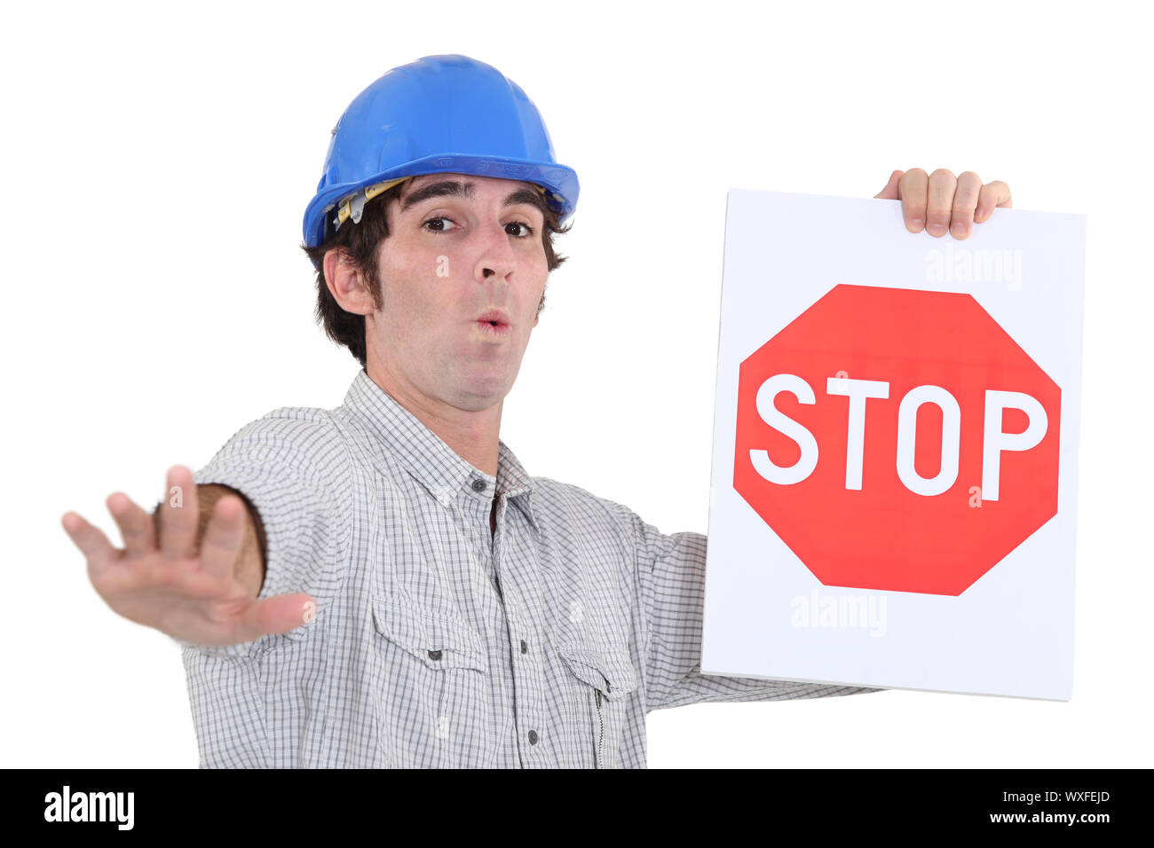 Road Worker Holding Stop Sign High Resolution Stock Photography and ...