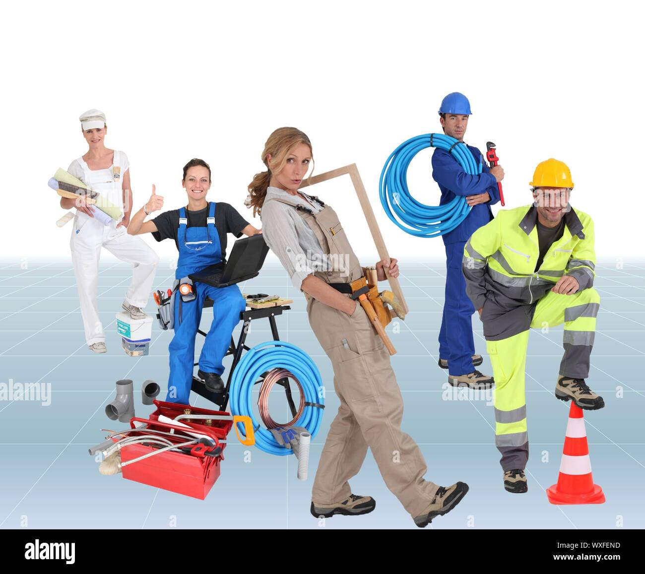 Building workers, photo-montage Stock Photo - Alamy