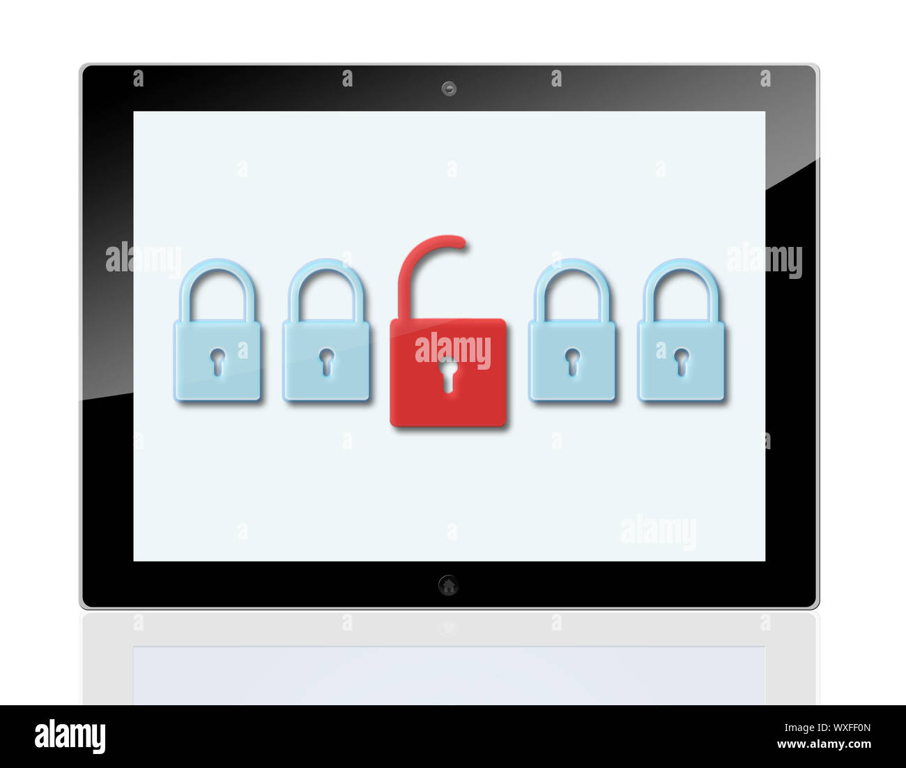 security concept - Tablet PC with Locks on white screen Stock Photo - Alamy
