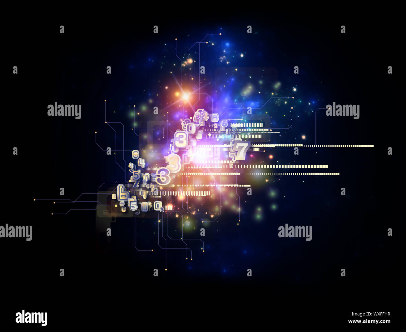 Composition of symbols, lights, fractal elements suitable as a backdrop ...