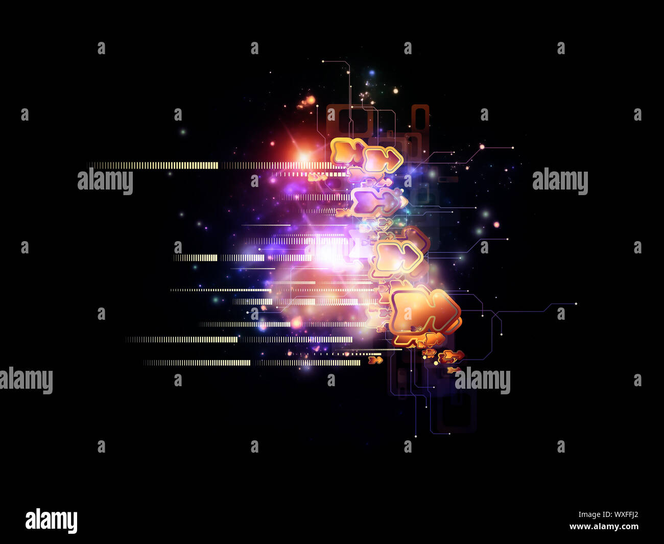 Visually attractive backdrop made of symbols, lights, fractal elements ...