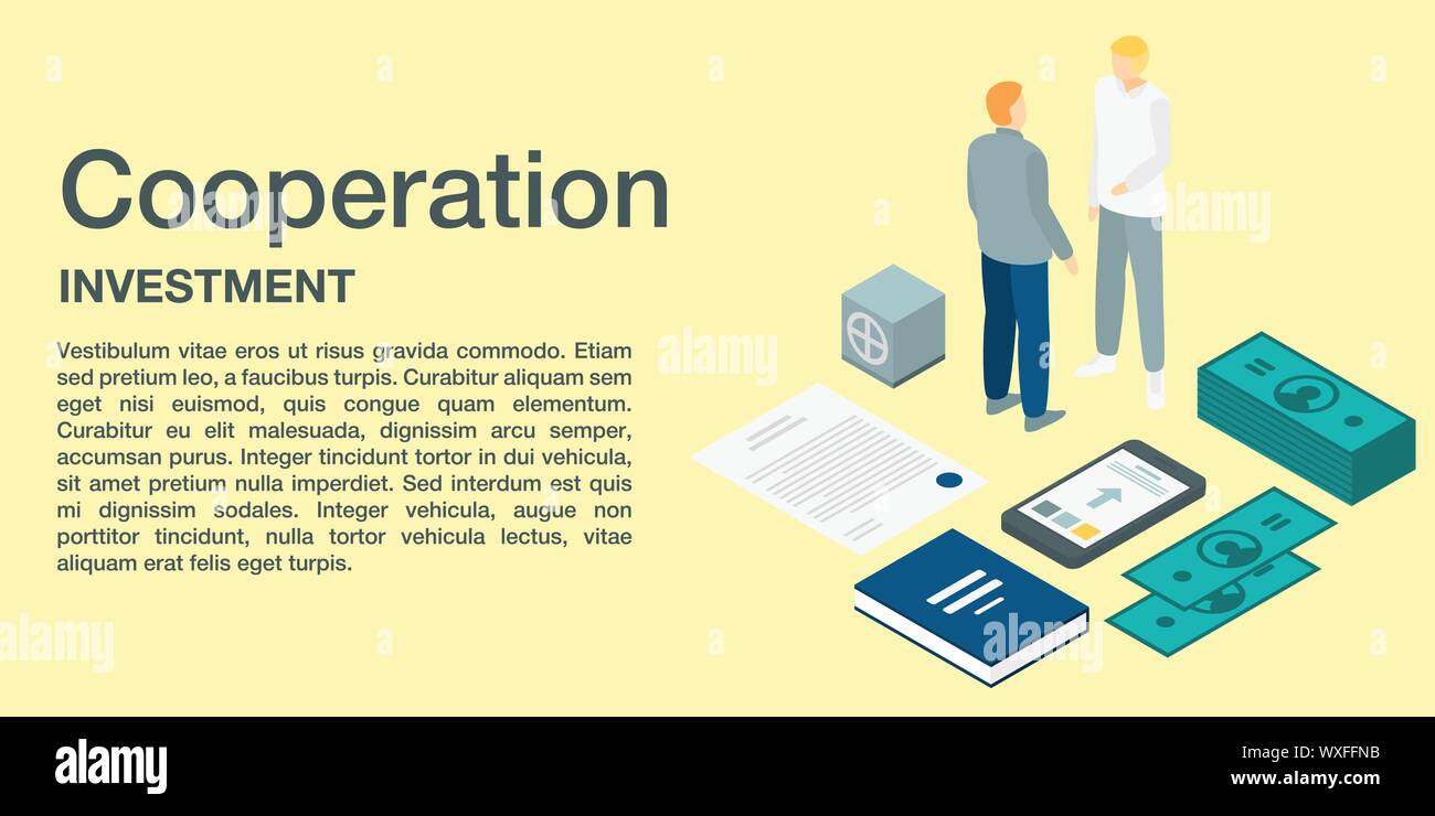Cooperation investment concept banner. Isometric illustration of ...