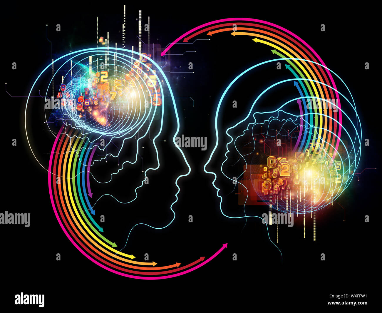 Intelligence series. Background design of human head outlines, lights ...