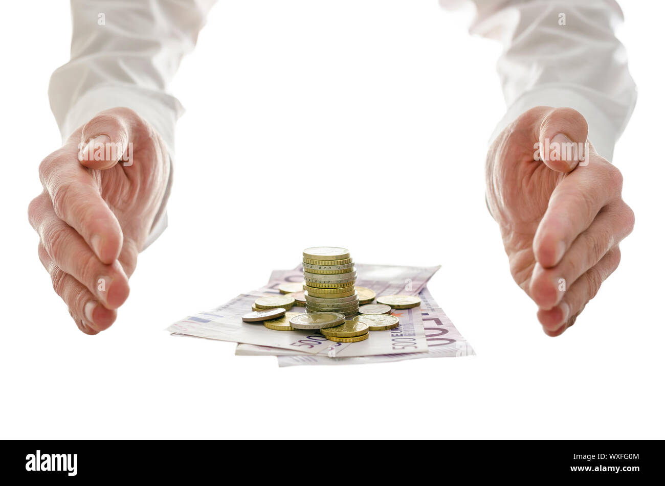 Male hands around coins hi-res stock photography and images - Alamy
