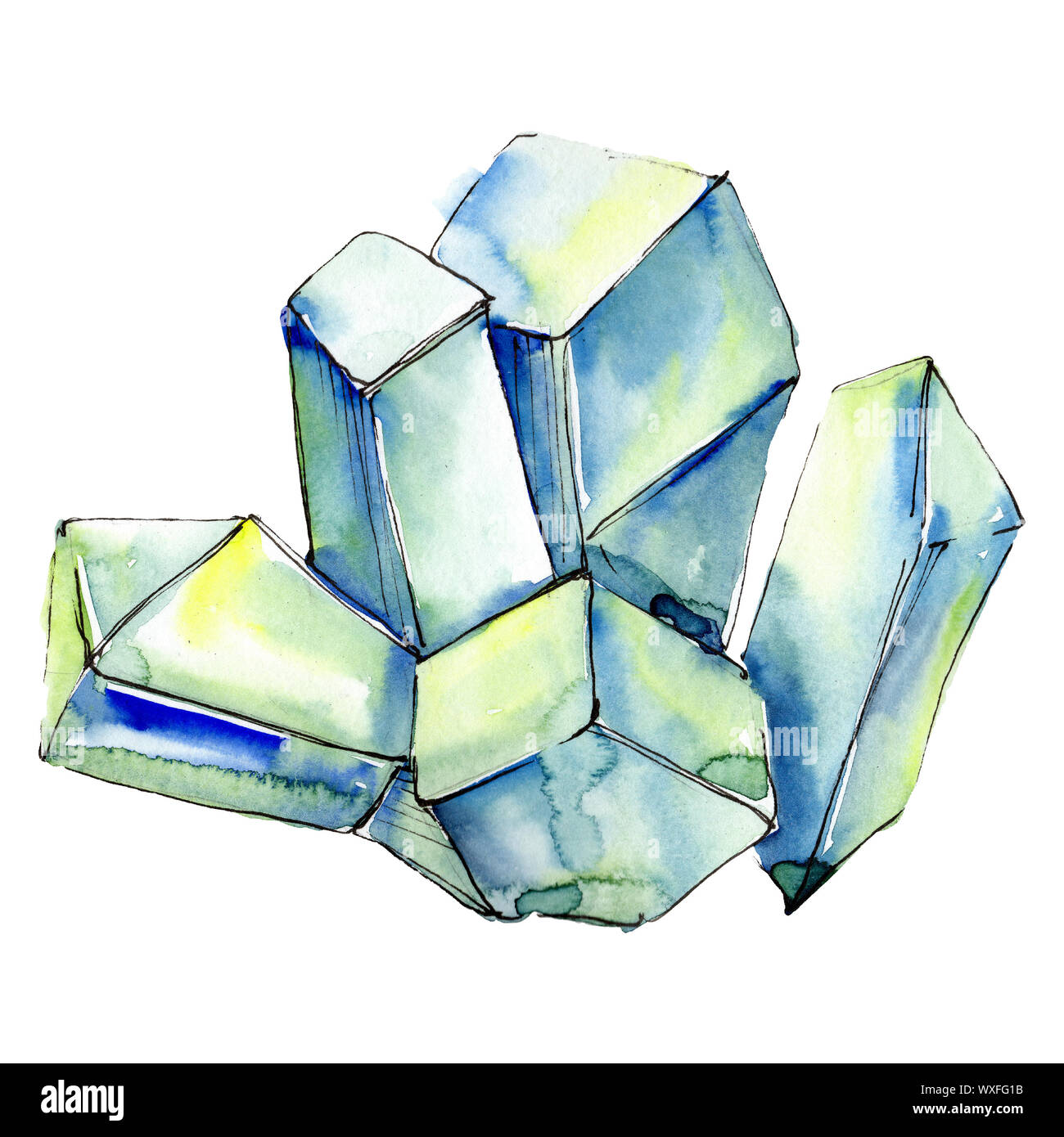 Colorful diamond rock jewelry minerals. Watercolor background set ...