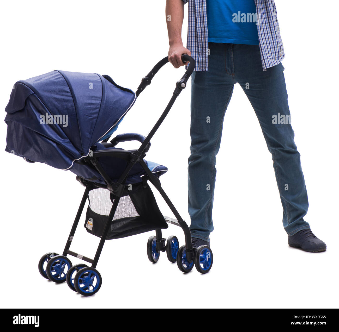 Young dad with child pram isolated on white Stock Photo - Alamy