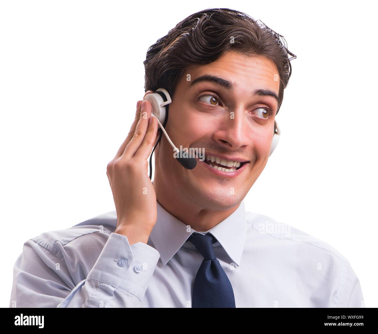 Man with headset isolated on white background Stock Photo - Alamy