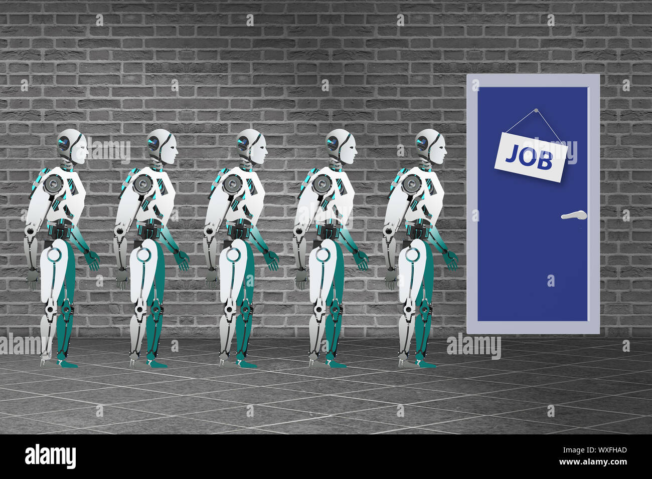 Robots queuing up for job Stock Photo - Alamy