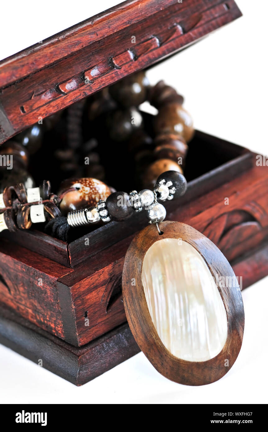 Beautiful handcrafted wooden box with aboriginal jewelry Stock Photo ...