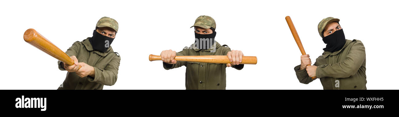 Funny man with baseball bat isolated on white Stock Photo - Alamy