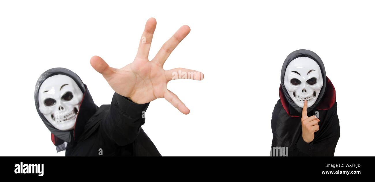 Man in horror costume with mask isolated on white Stock Photo - Alamy