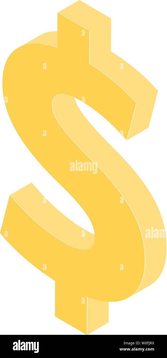 Yellow dollar sign icon. Isometric of yellow dollar sign vector icon ...