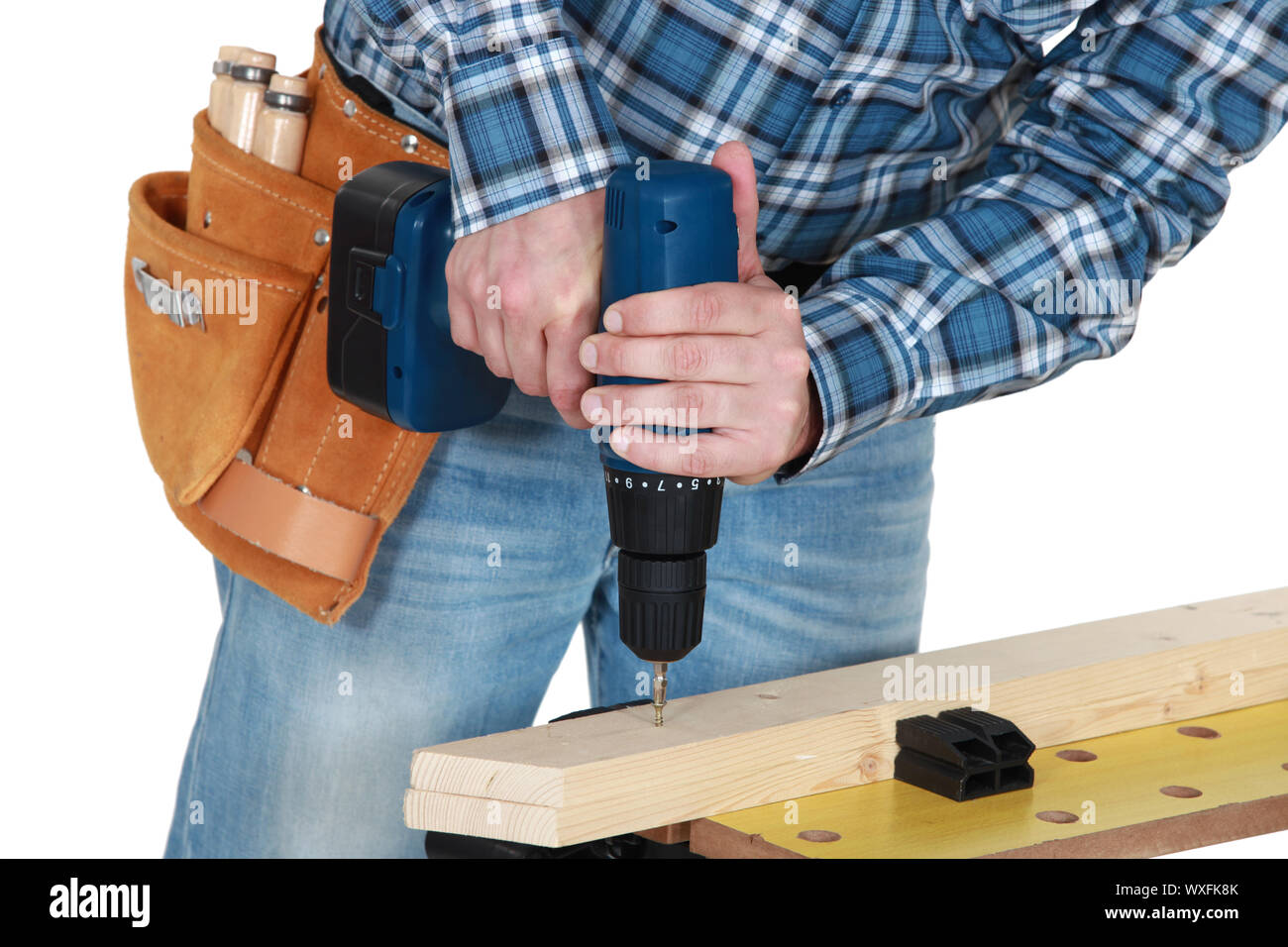 Man using a cordless drill Stock Photo - Alamy