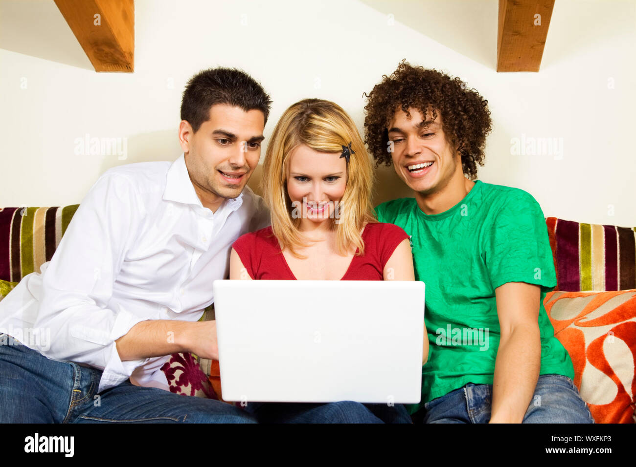 domestic life: three friends studying at home Stock Photo - Alamy