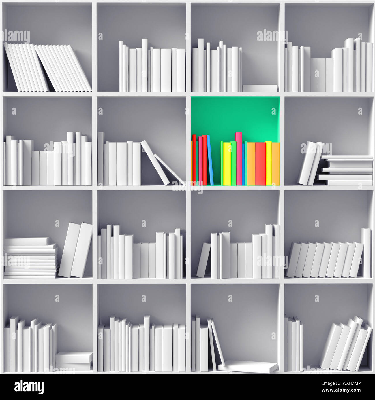white bookshelves with one color partition (illustrated concept Stock ...