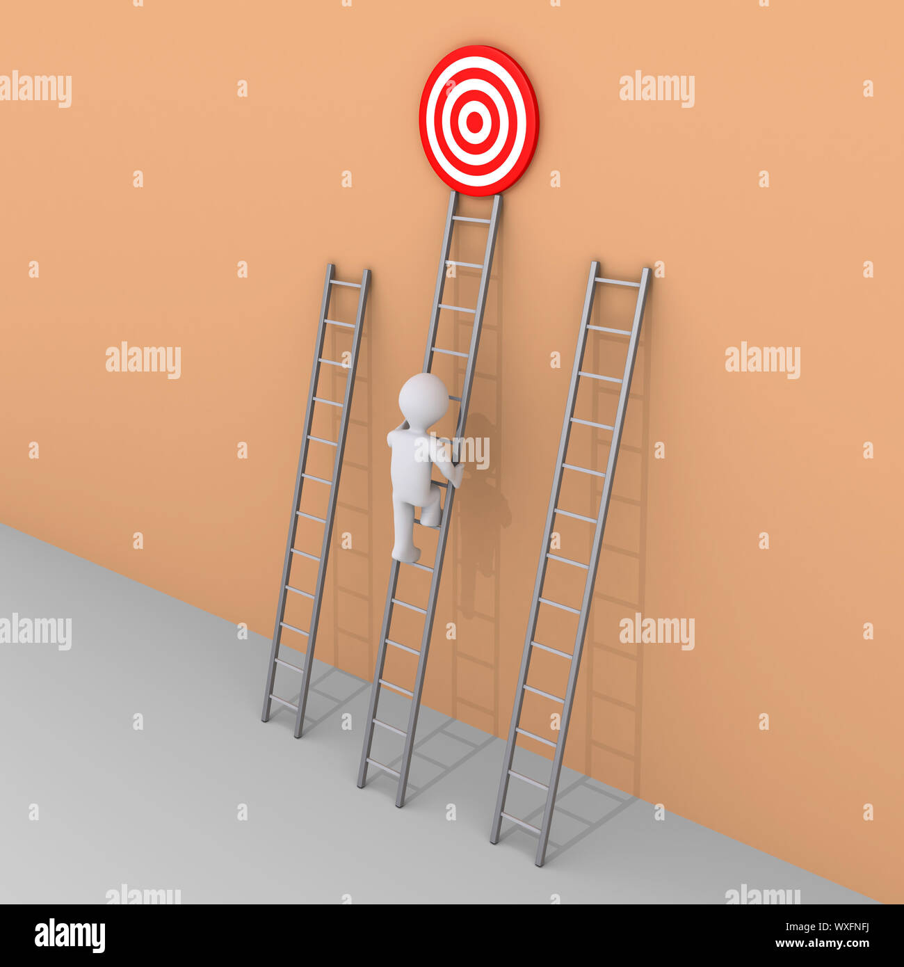 3d person is climbing the ladder that leads to the target Stock Photo ...