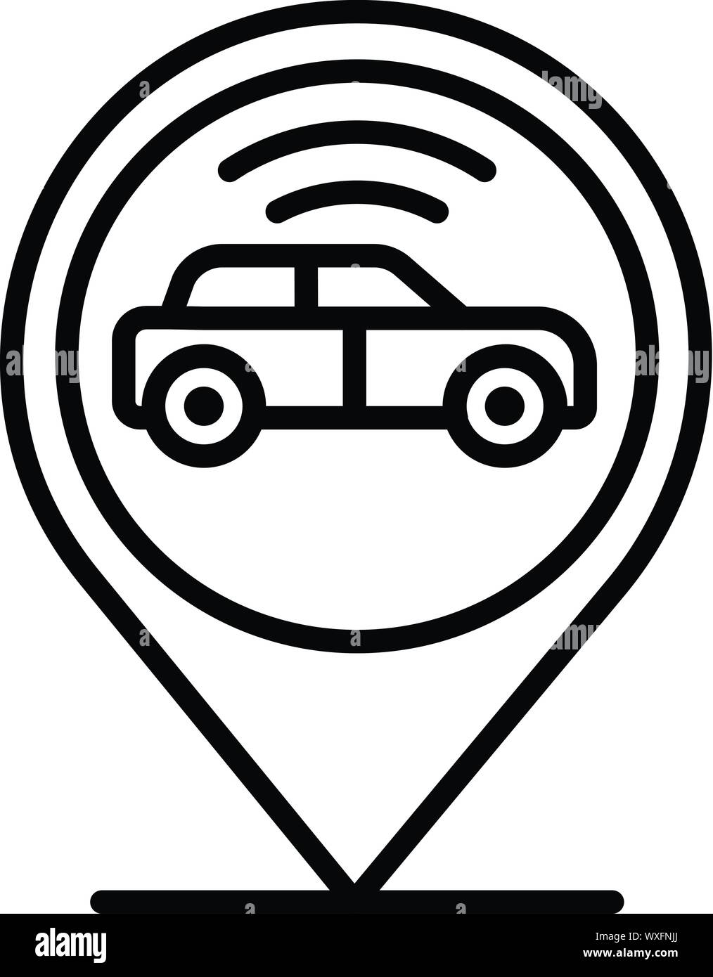 Car in geo tag icon. Outline car in geo tag vector icon for web design ...